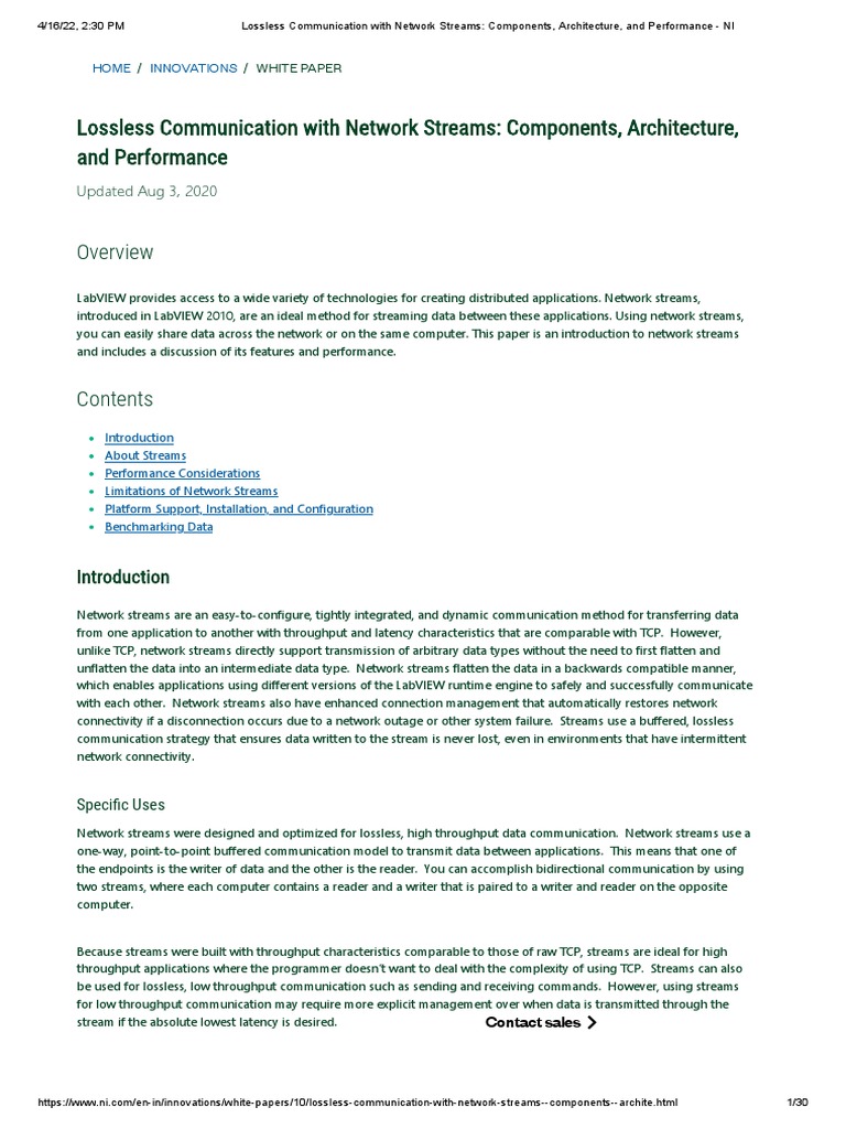 Lossless Communication With Network Streams - Components, Architecture, and Performance - NI ...
