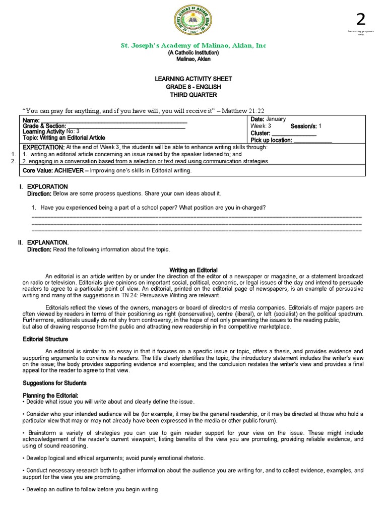 St. Joseph's Academy of Malinao, Aklan, Inc | PDF | Essays | Cognitive ...