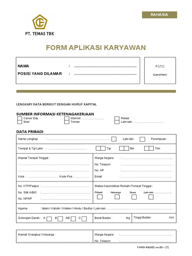 New Form Aplikasi Karyawan Mayora | PDF | Karier & Perkembangan