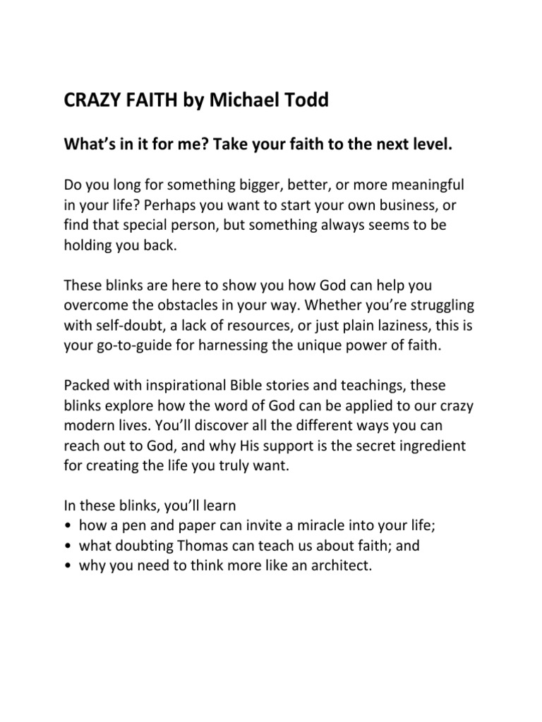 CRAZY FAITH by Michael Todd | PDF | Faith | Jesus