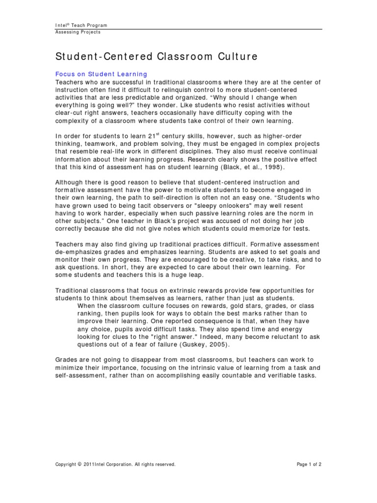 Student Centered Classroom Culture | PDF | Teachers | Educational ...