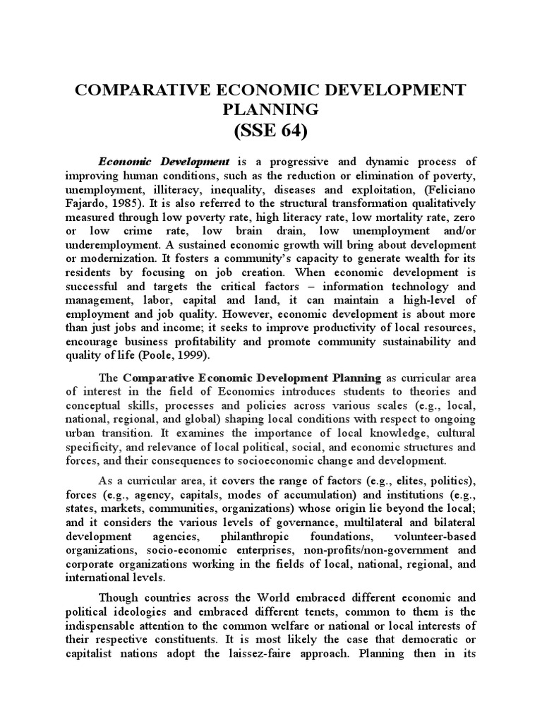 Module in Comparative Economic Development Planning Topic 1 Final No ...