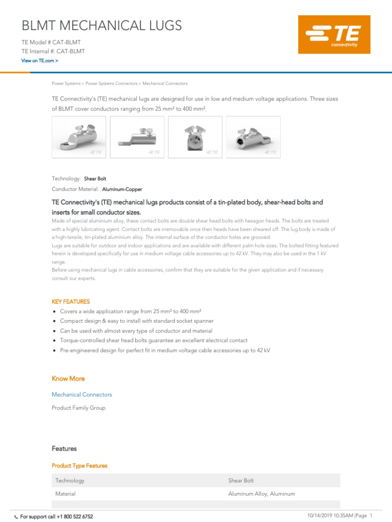 BLMT Mechanical Lugs Overview | PDF | Electrical Connector ...