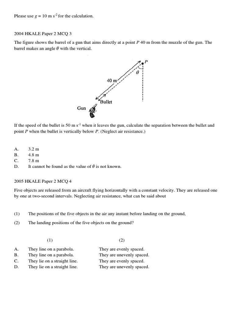 F.4 Projectile Motion MCQ | PDF | Friction | Collision