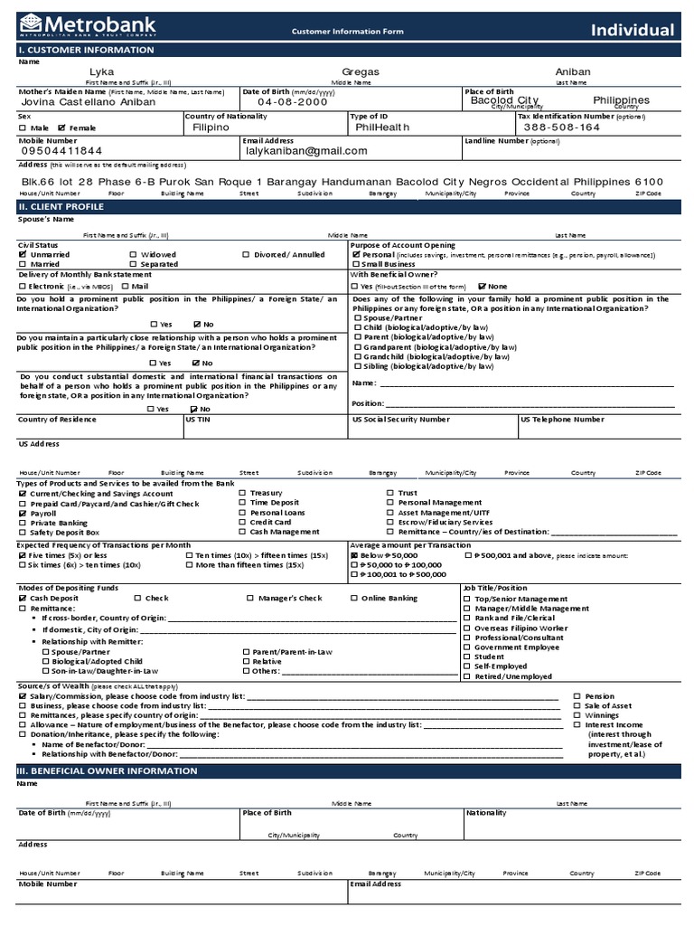 Customer-Information-Form-Individual - NEW CIF | PDF | Banks | Credit Card