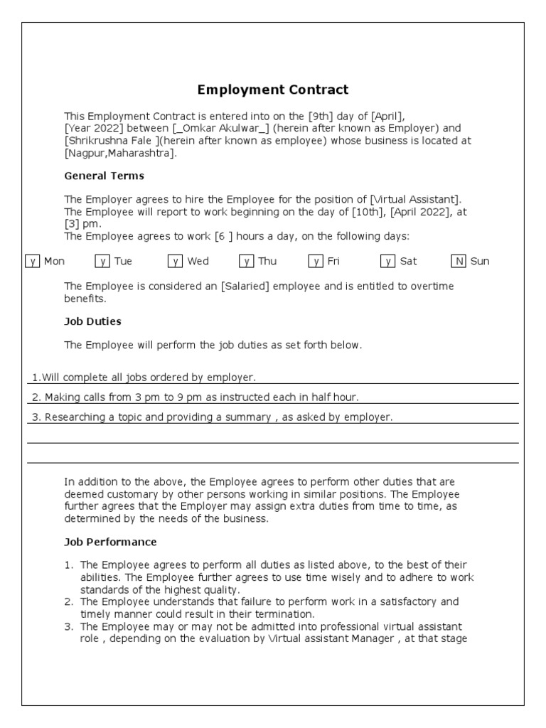 Employment Contract: General Terms | PDF | Employment | Salary