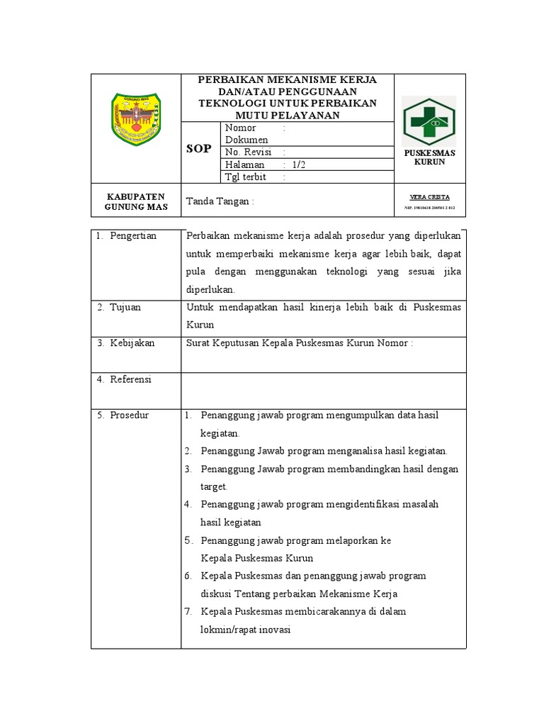 SOP Perbaikan Mekanisme Kinerja | PDF