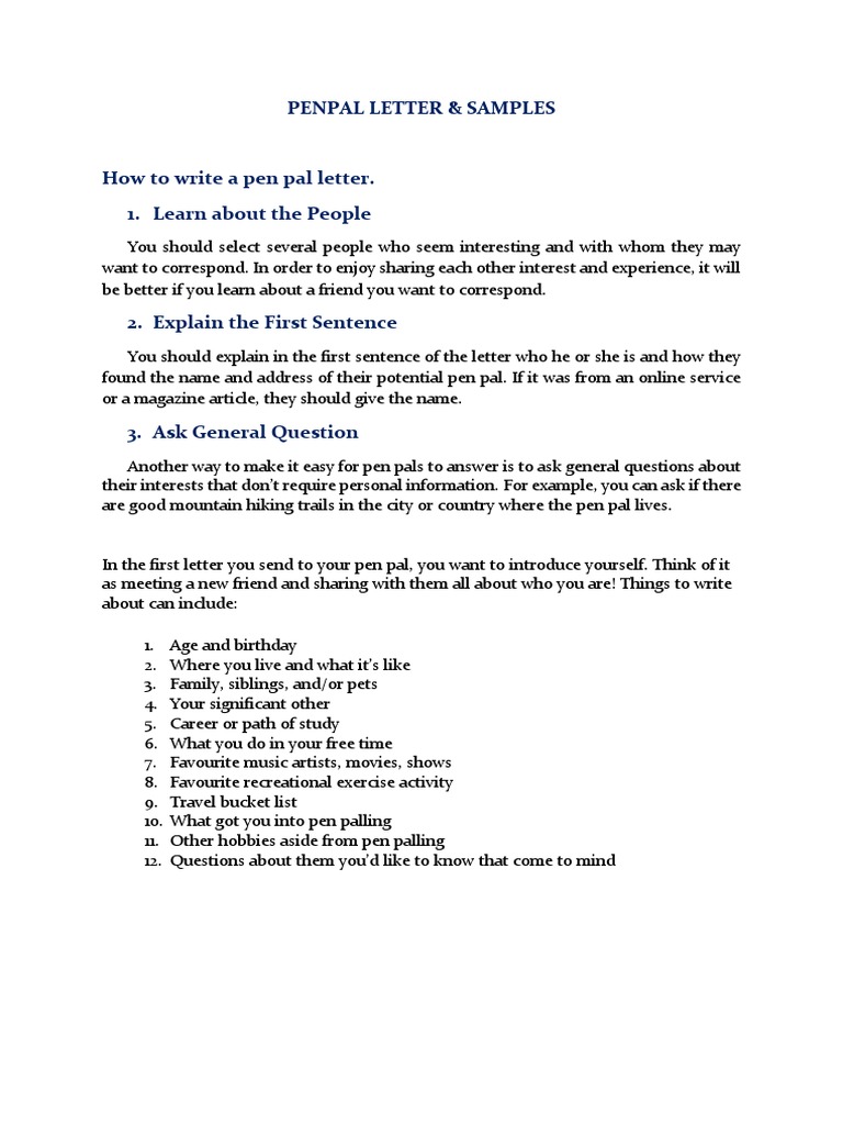 Penpal Letter & Samples | PDF