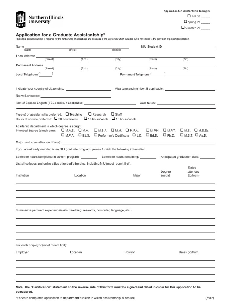 Graduate Assistantship Application Form | PDF | Selective Service ...