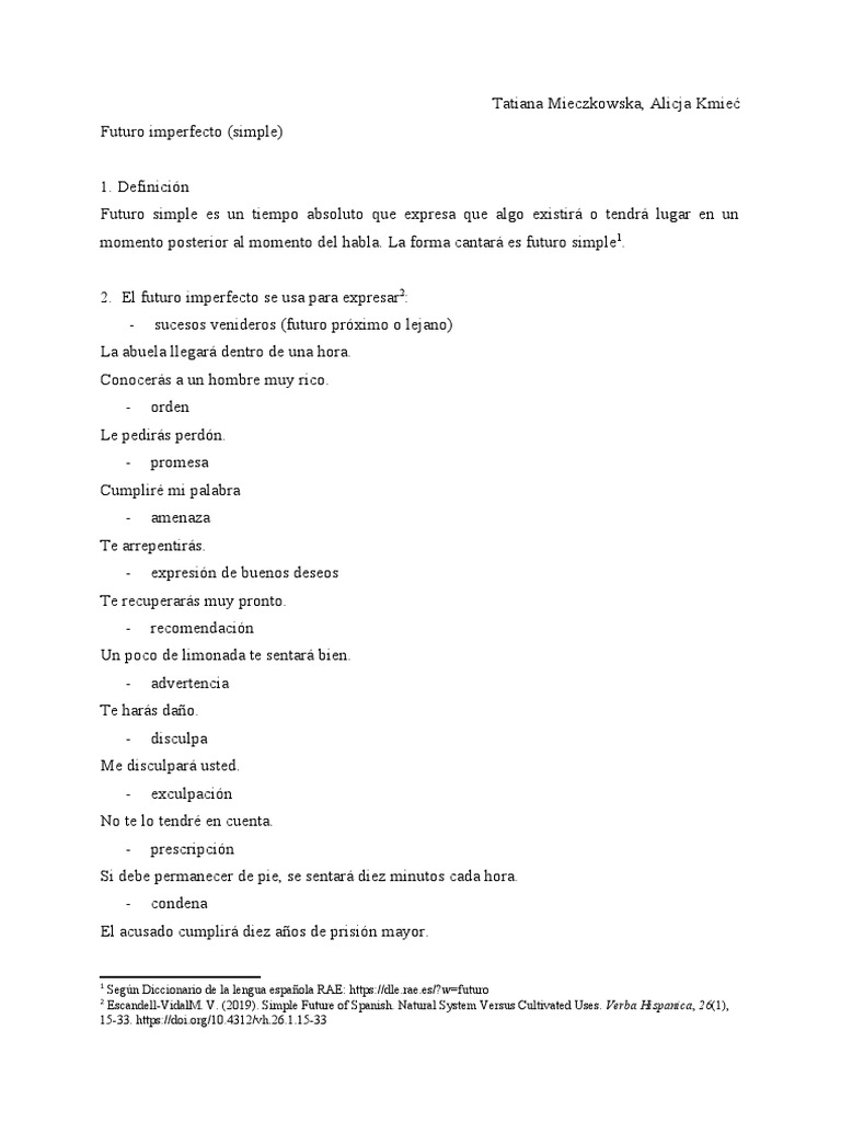 Futuro Perfecto e Imperfecto | PDF