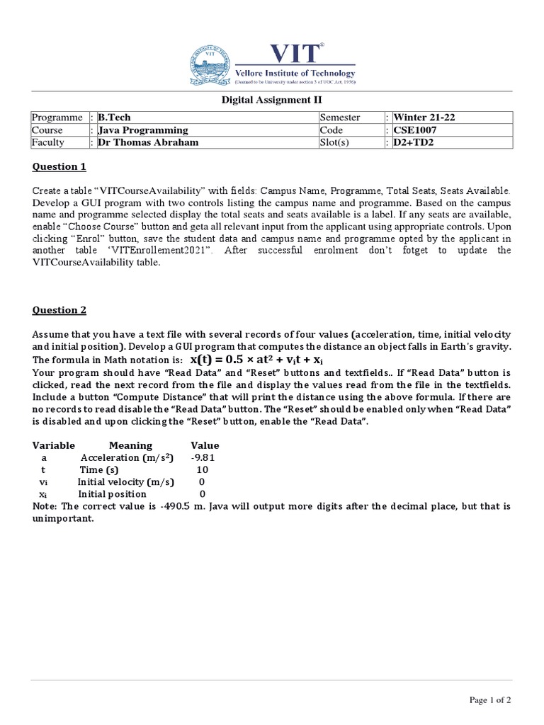 CSE1007 - Digital Assignment2 | PDF | Information Technology Management | Software
