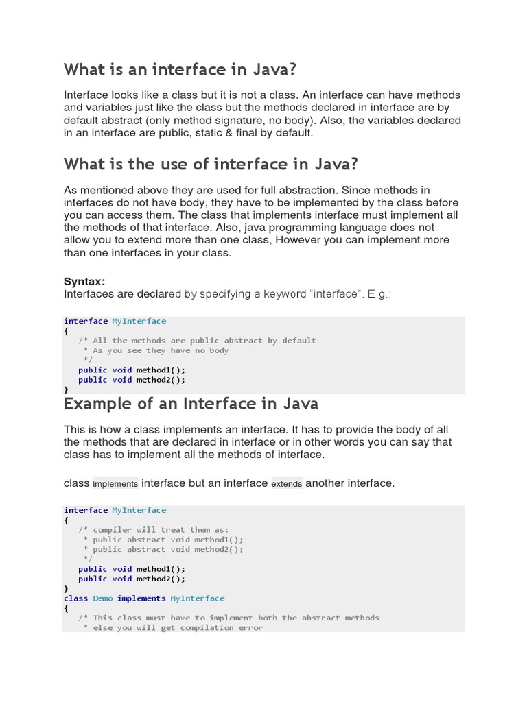 What Is An Interface in Java?: Syntax | Download Free PDF | Class ...