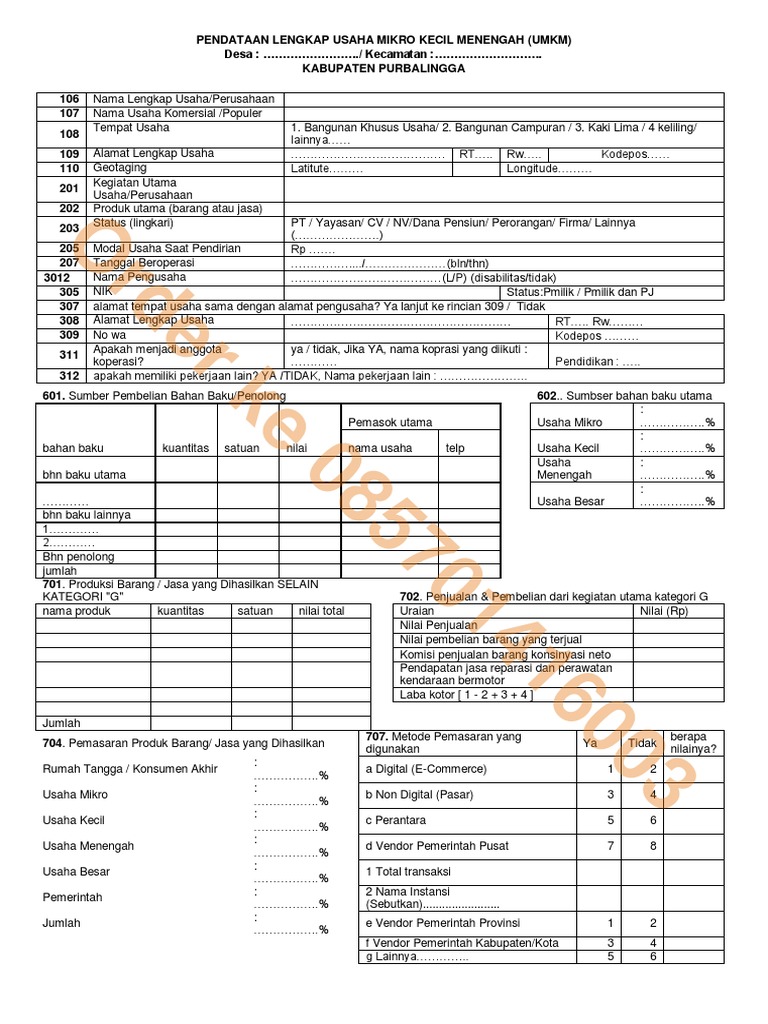 Formulir Pendataan UMKM Purbalingga | PDF
