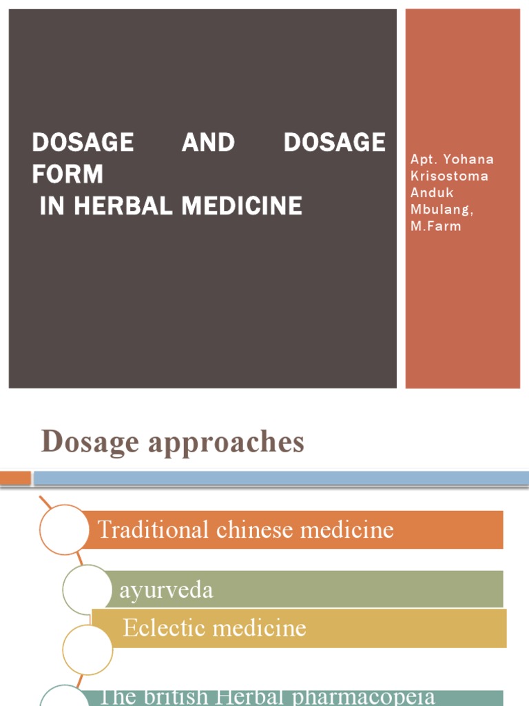 Dosage AND Dosage Form in Herbal Medicine: Apt. Yohana Krisostoma Anduk ...