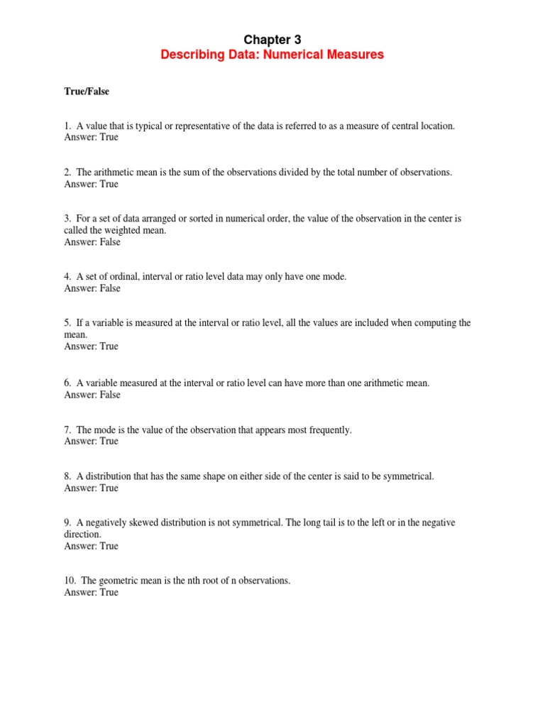 Chapter 3 Describing Data Numerical Measures | PDF | Teaching Methods & Materials