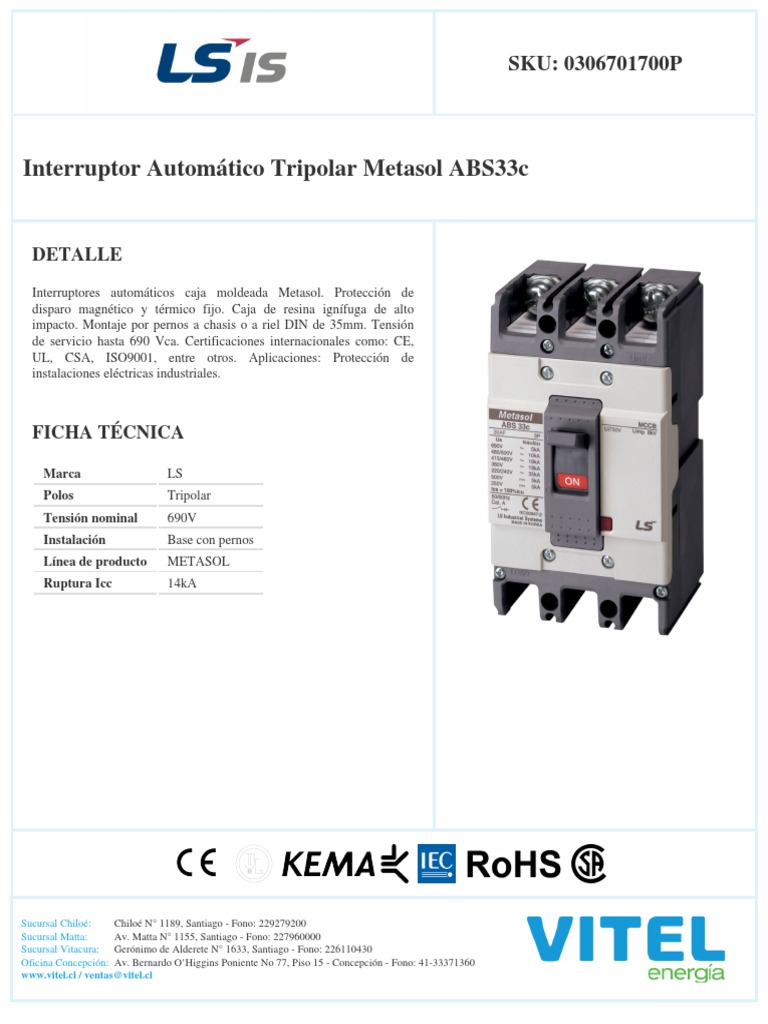 Interruptor Automático Tripolar Metasol ABS33c | PDF