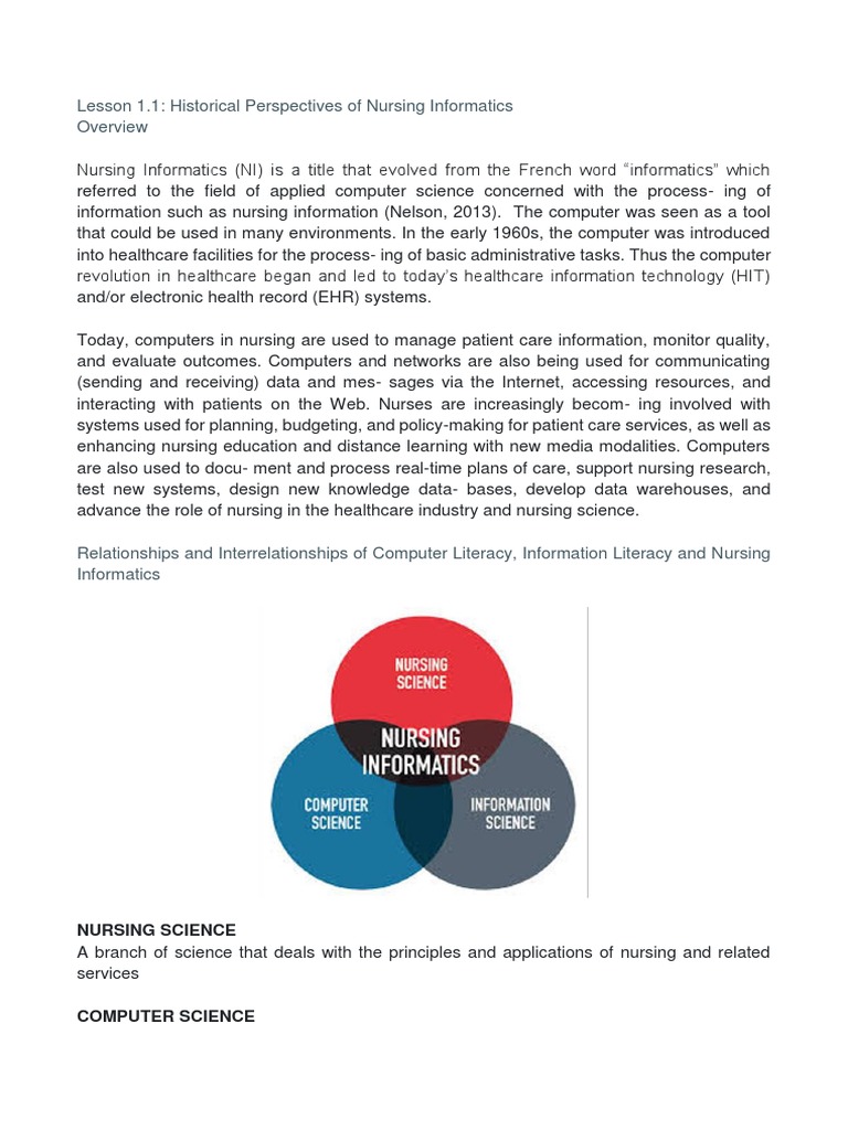 Lesson 1.1: Historical Perspectives of Nursing Informatics | PDF ...