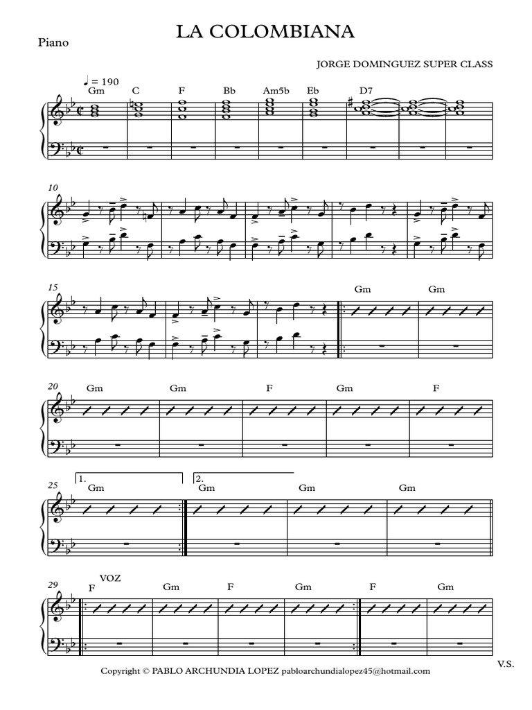 LA COLOMBIANA - Piano | PDF