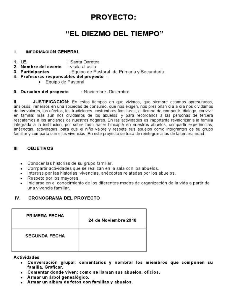 Proyecto de Visita Al Asilo - Dorotea | PDF