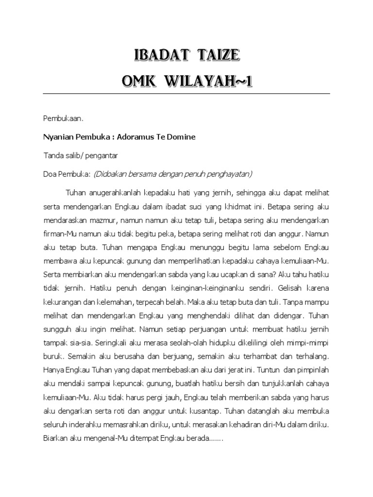 Ibadat Taize Omk. Wil. 1 | PDF