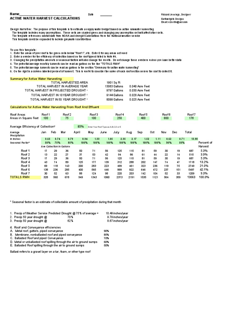 Name - Active Water Harvest Calculations | PDF | Irrigation | Lawn