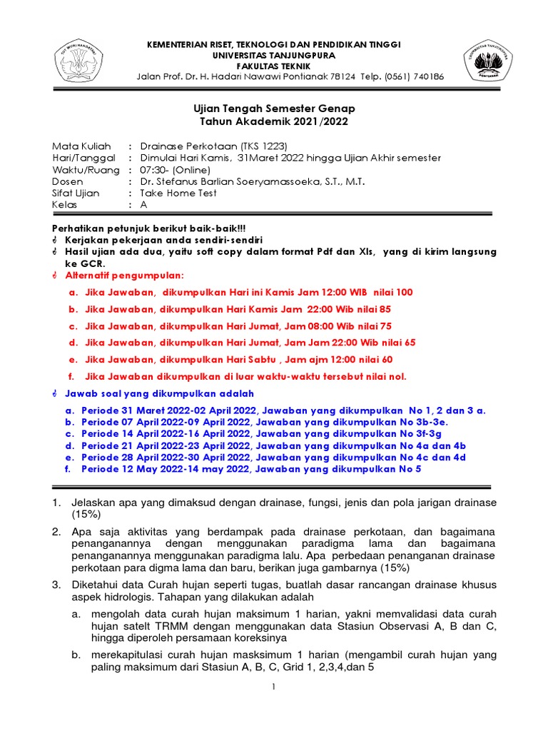 Soal Uts Drainase Perkotaan 2022 Pdf