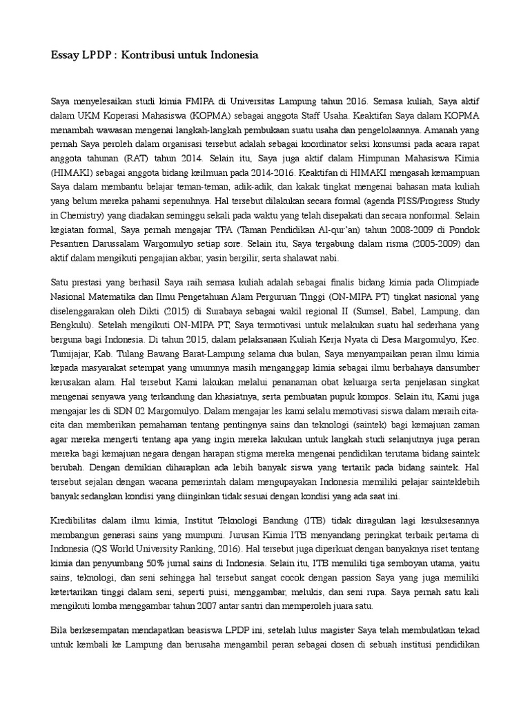 LPDP Essay: Contribute to Indonesia | PDF