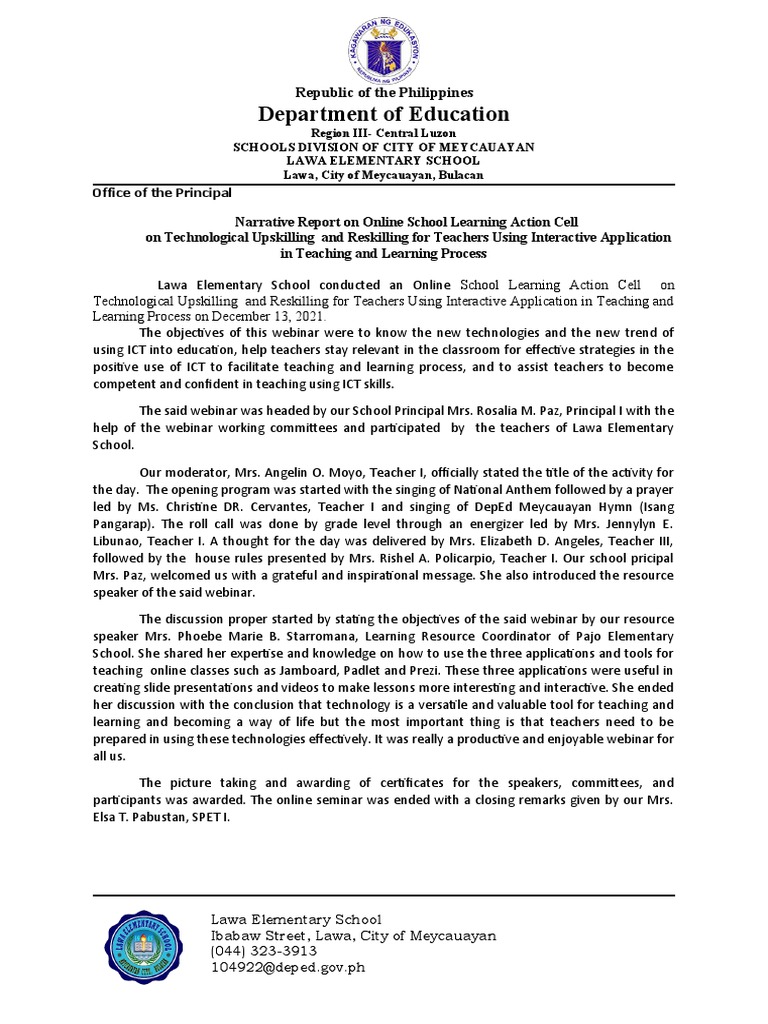 Slac Narrative Report | PDF | Educational Technology | Teachers