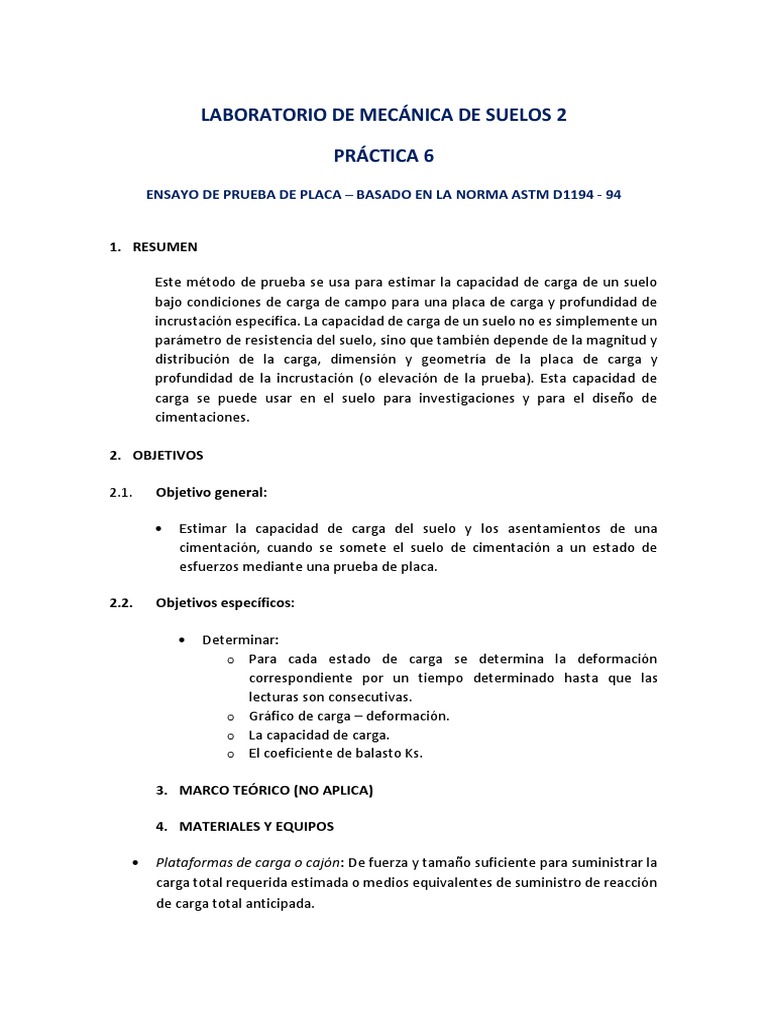 Ensayo de Placa según ASTM D1194 | PDF | Fundación (Ingeniería)