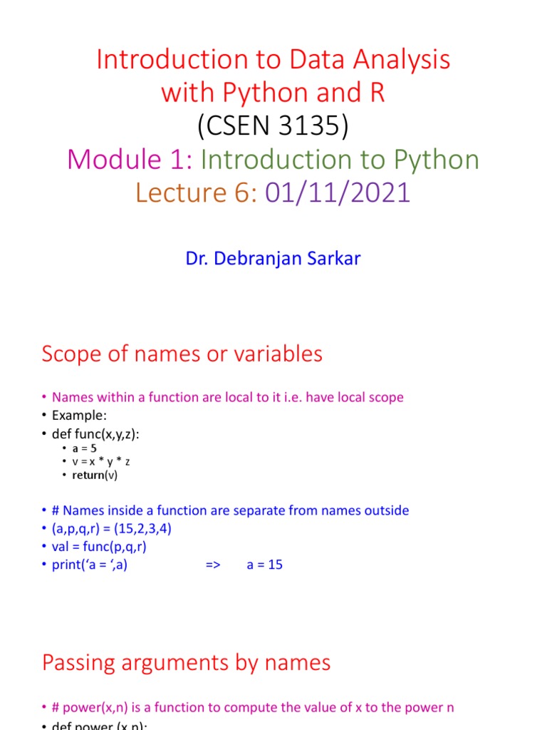 Introduction To Data Analysis With Python and R: (CSEN 3135) | PDF | Subroutine | Function ...