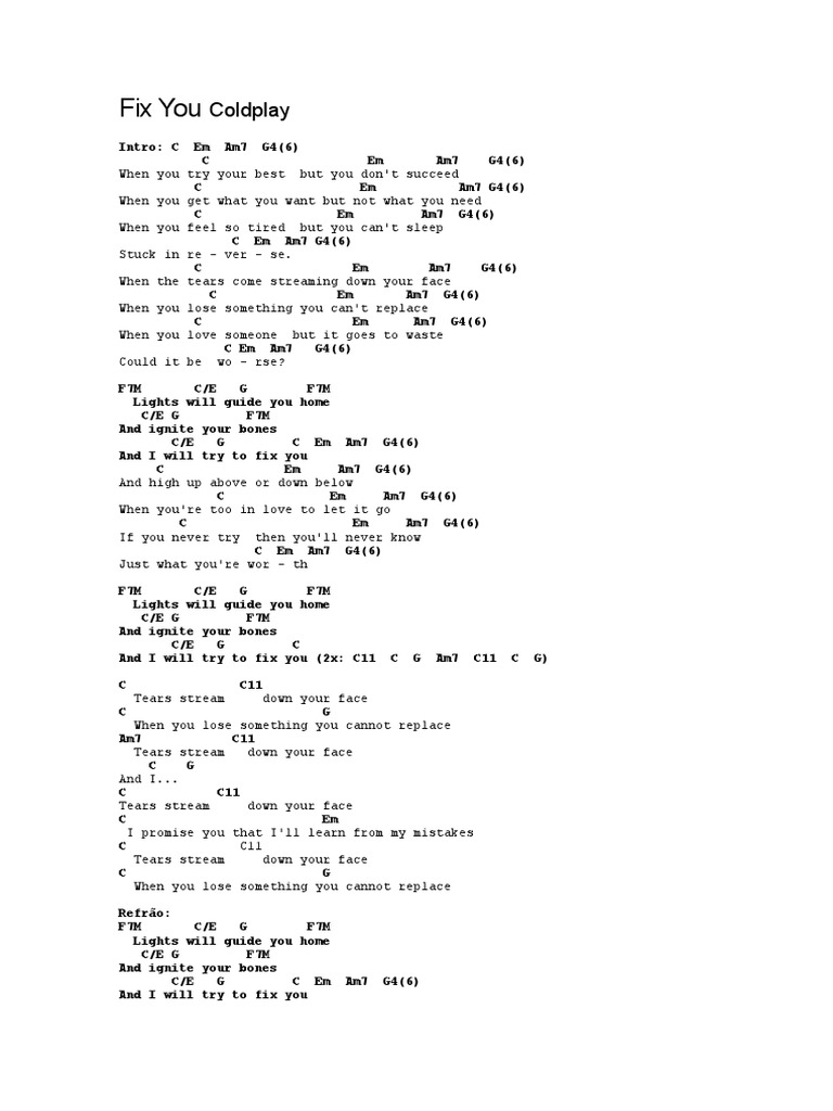 Coldplay Fix You Guitar Chords | PDF