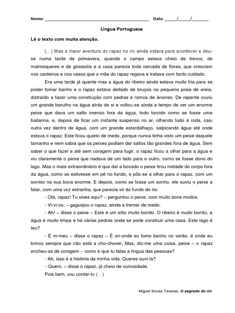 Ficha o Segredo Do Rio de Miguel Sousa Tavares | PDF | Peixes