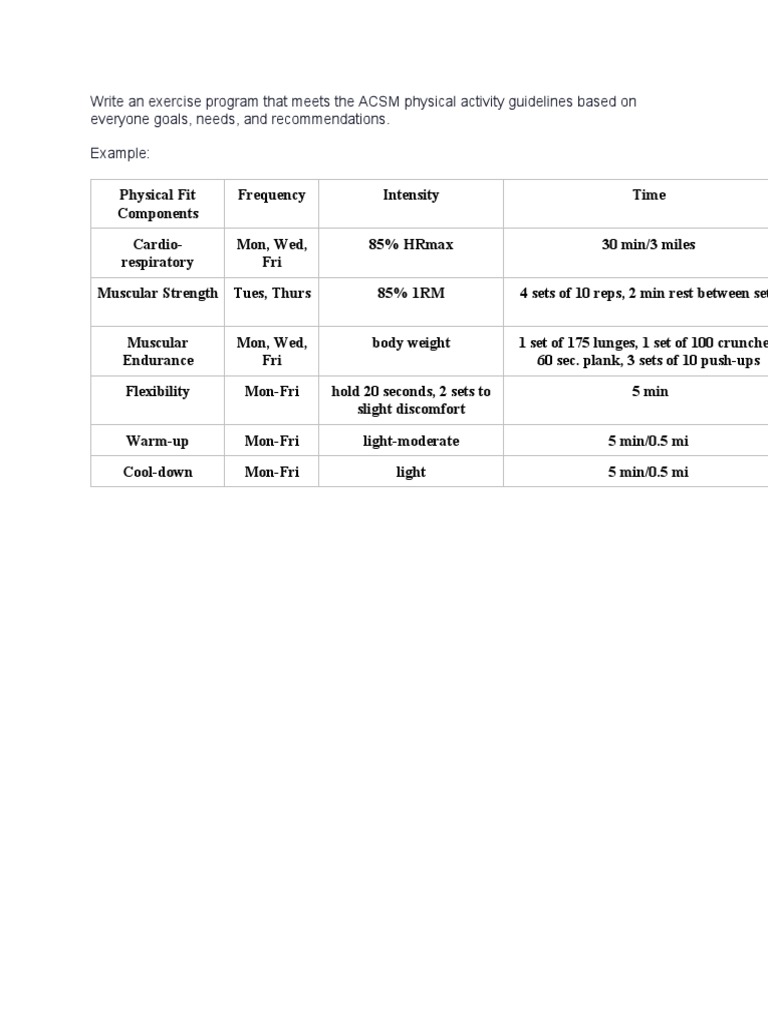 Write An Exercise Program That Meets The ACSM Physical Activity ...