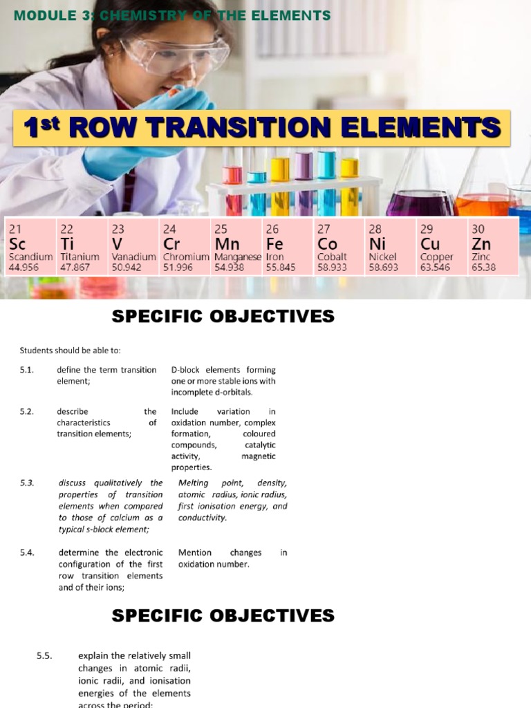1st Row Transition Elements | PDF | Transition Metals | Electron ...