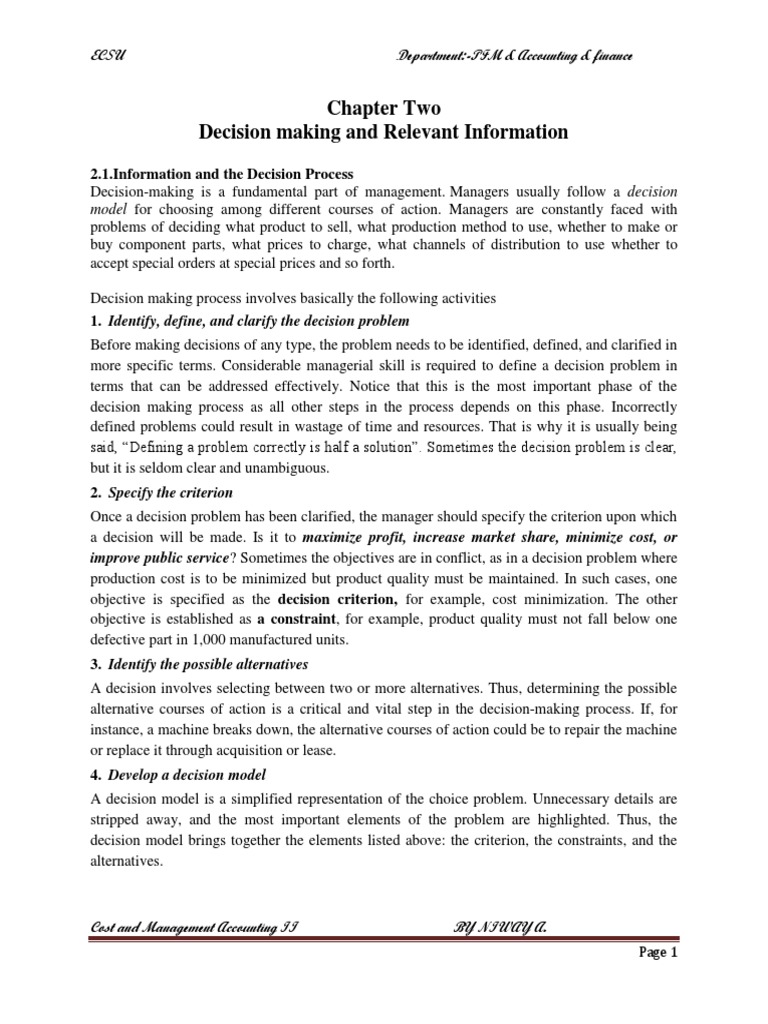 Cost II - CH - 2-Decision Making | PDF | Decision Making | Cost