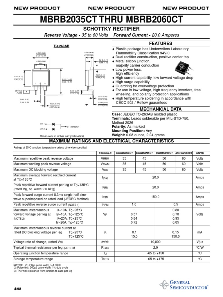 Mbrb2035Ct Thru Mbrb2060Ct: Schottky Rectifier | PDF | Rectifier | Computer Engineering