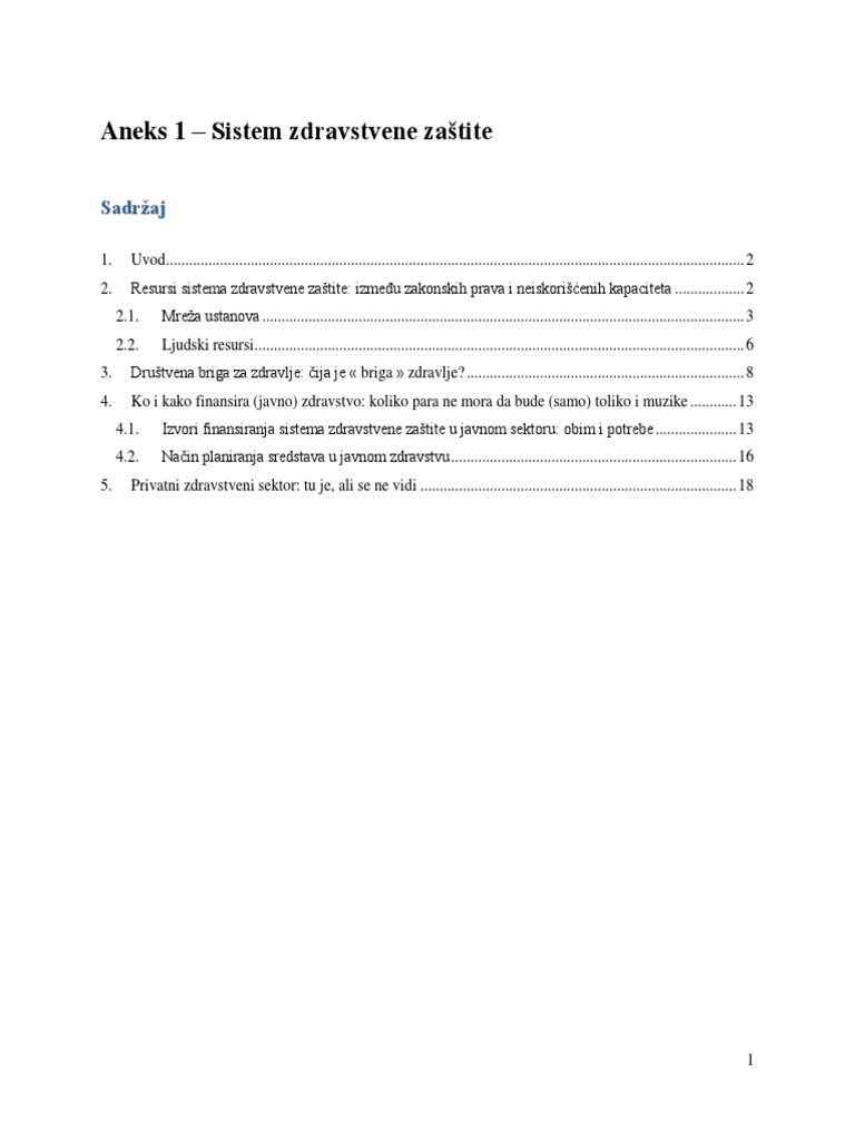 Aneks 1 Sistem Zdravstvene Zaštite | PDF