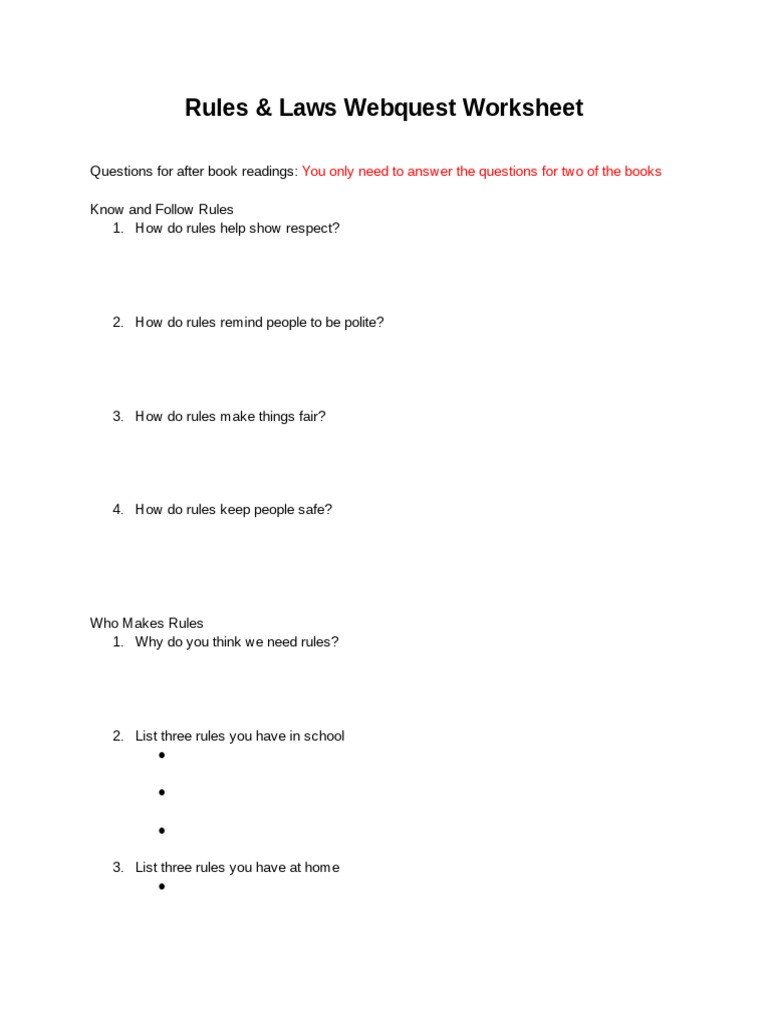 Webquest - Rules and Laws - Worksheet | PDF