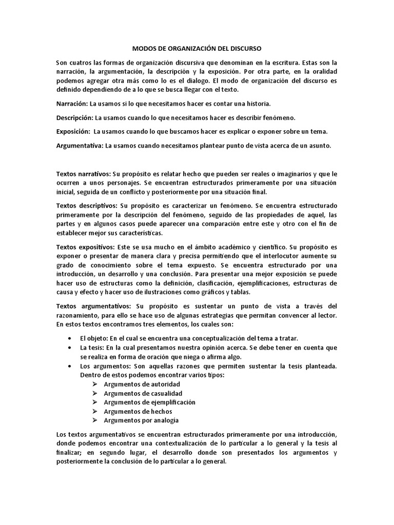 Modos de Organización Del Discurso | PDF