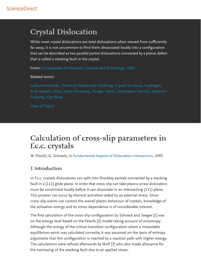 Crystal Dislocation: Calculation of Cross-Slip Parameters in F.C.C ...