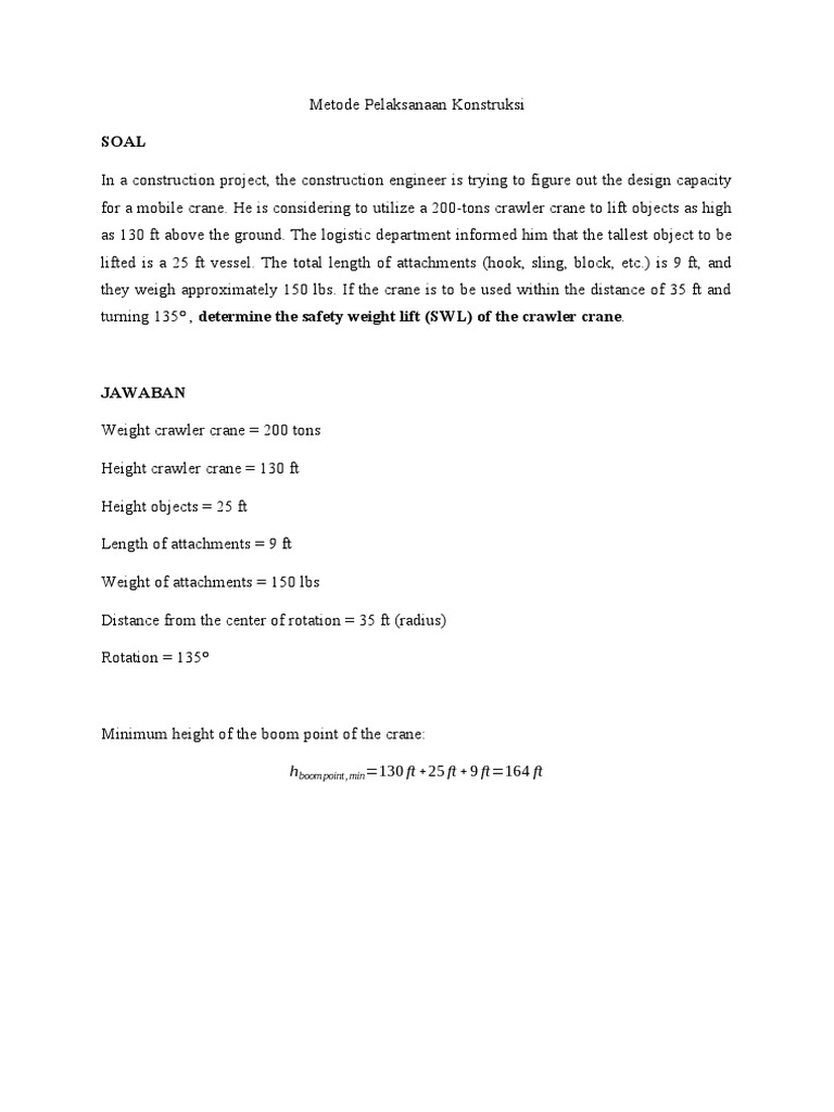 SWL Calculation for Crawler Crane | PDF | Science & Mathematics