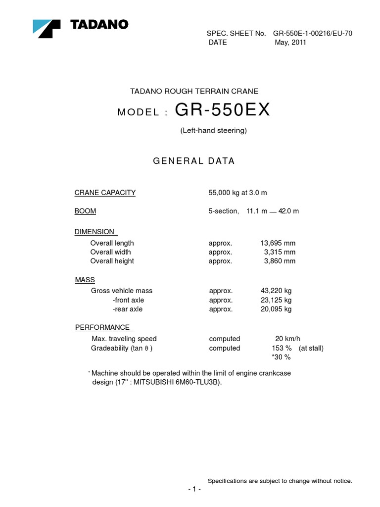 GR-550EX: Model | PDF | Crane (Machine) | Steering