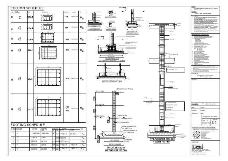 Column Schedule: Column Footing Typical Section Through | PDF ...