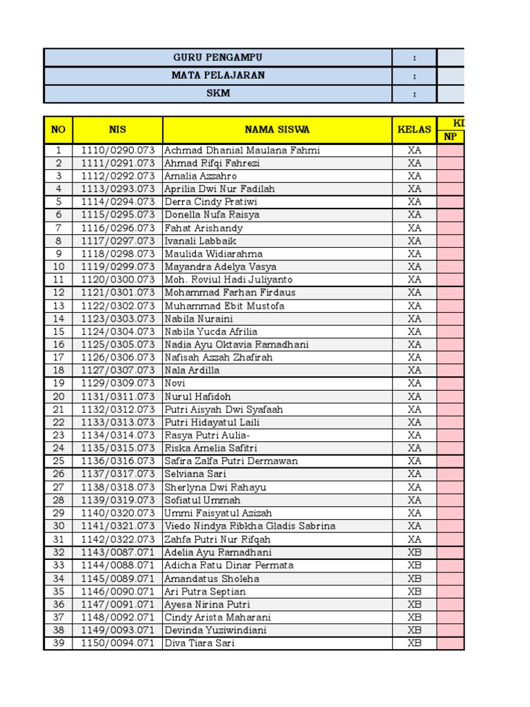 Format Nilai Uts - Mikrobiologi - Xi | PDF
