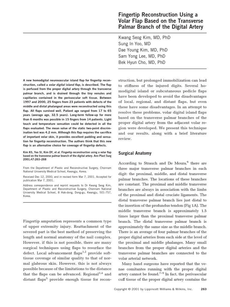 Fingertip Reconstruction Using A Volar Flap Based On The Transverse ...
