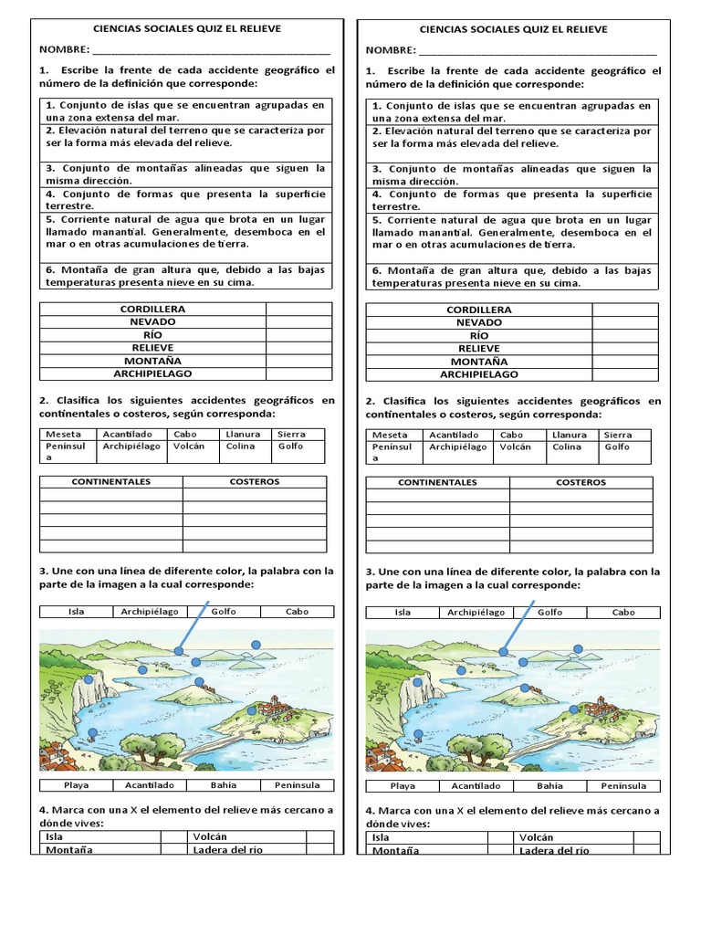 Hojas De Trabajo Sobre Accidentes Geográficos, Sexto Grado