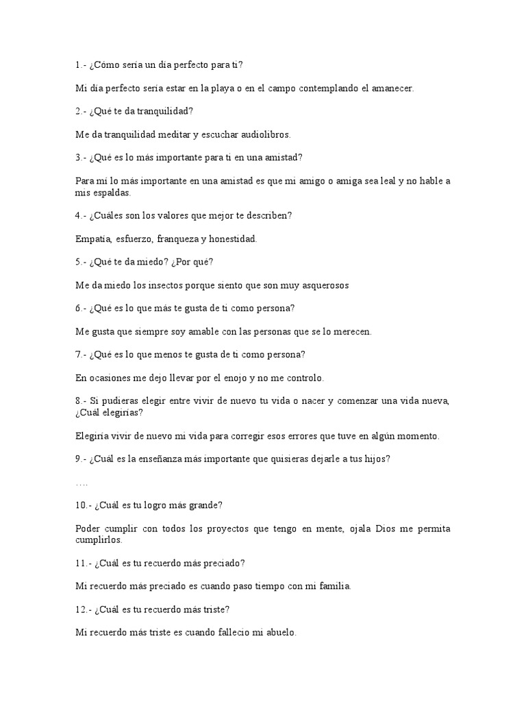 Preguntas para Conocerte Mejor | PDF