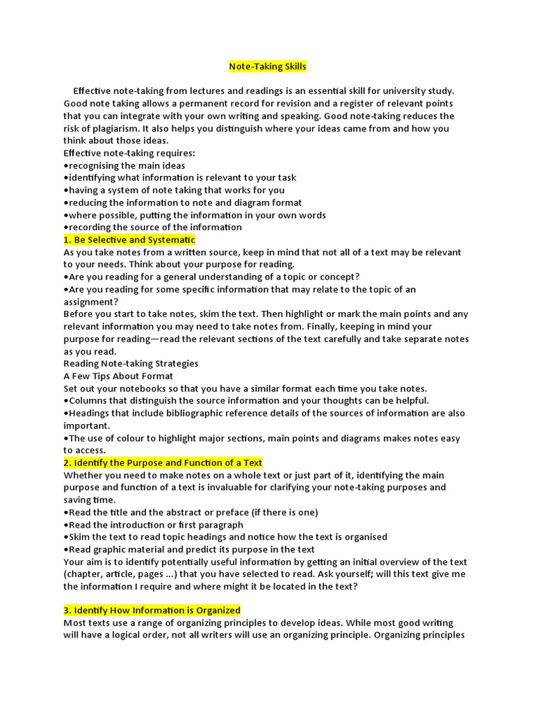 Note Taking Skills | PDF | Cognitive Science | Cognition