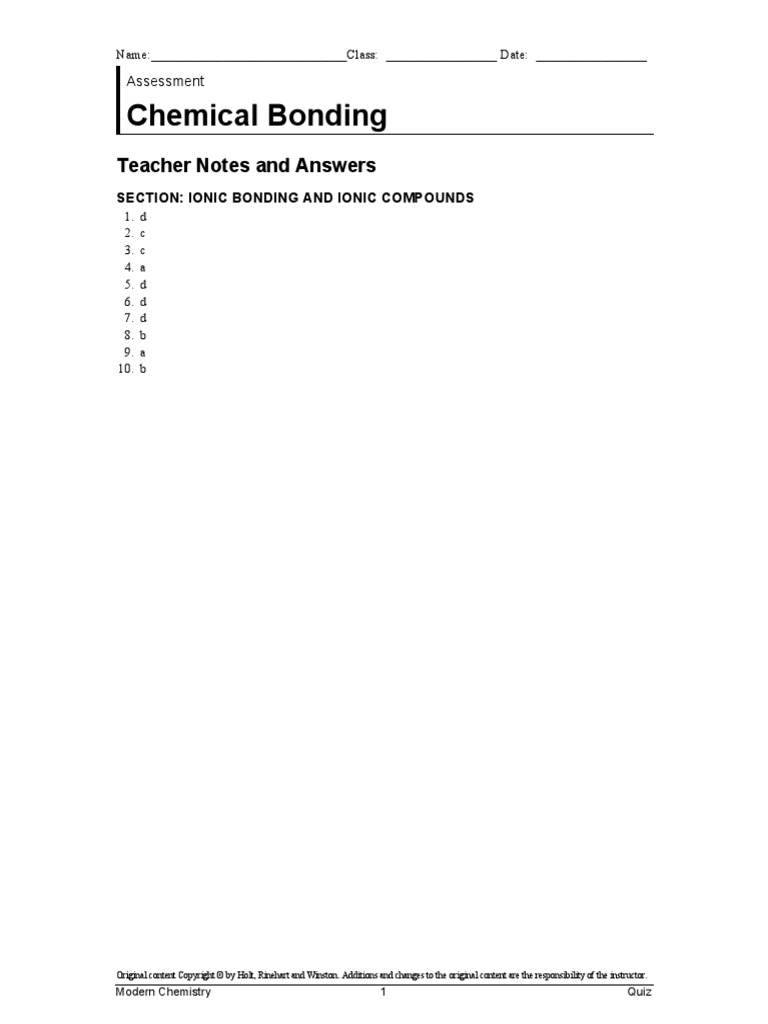 6.3 Section Quiz | PDF | Ion | Ionic Bonding