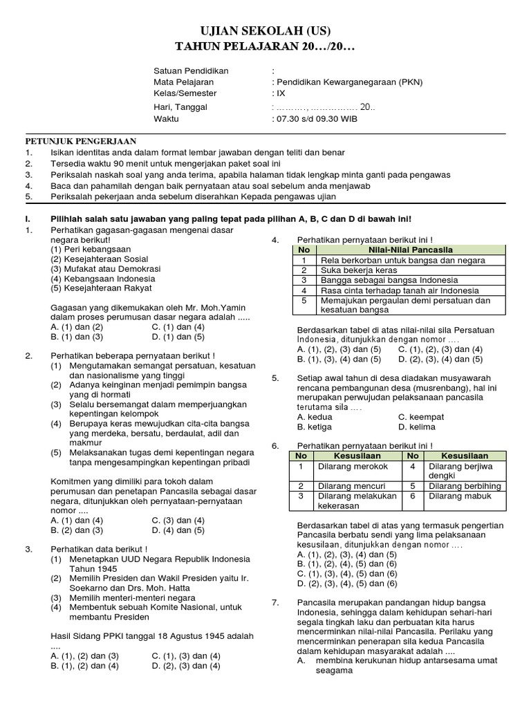 Soal US PKN Kelas 9 | PDF